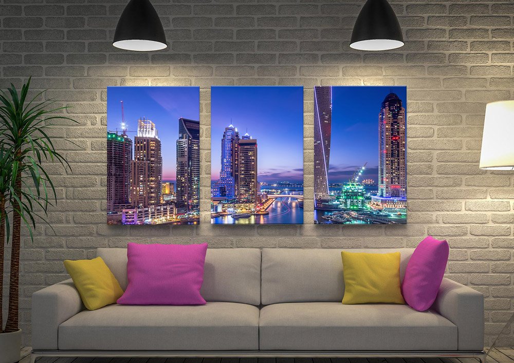 Dubai Marina Skyscrapers 3 Panel | Canvas Prints Perth