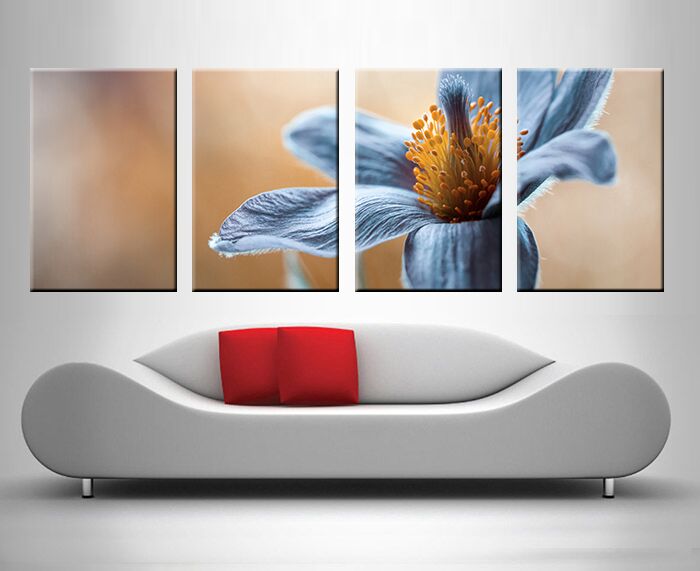 Blue Floral 4-Panel Canvas Split Art | Canvas Prints Perth