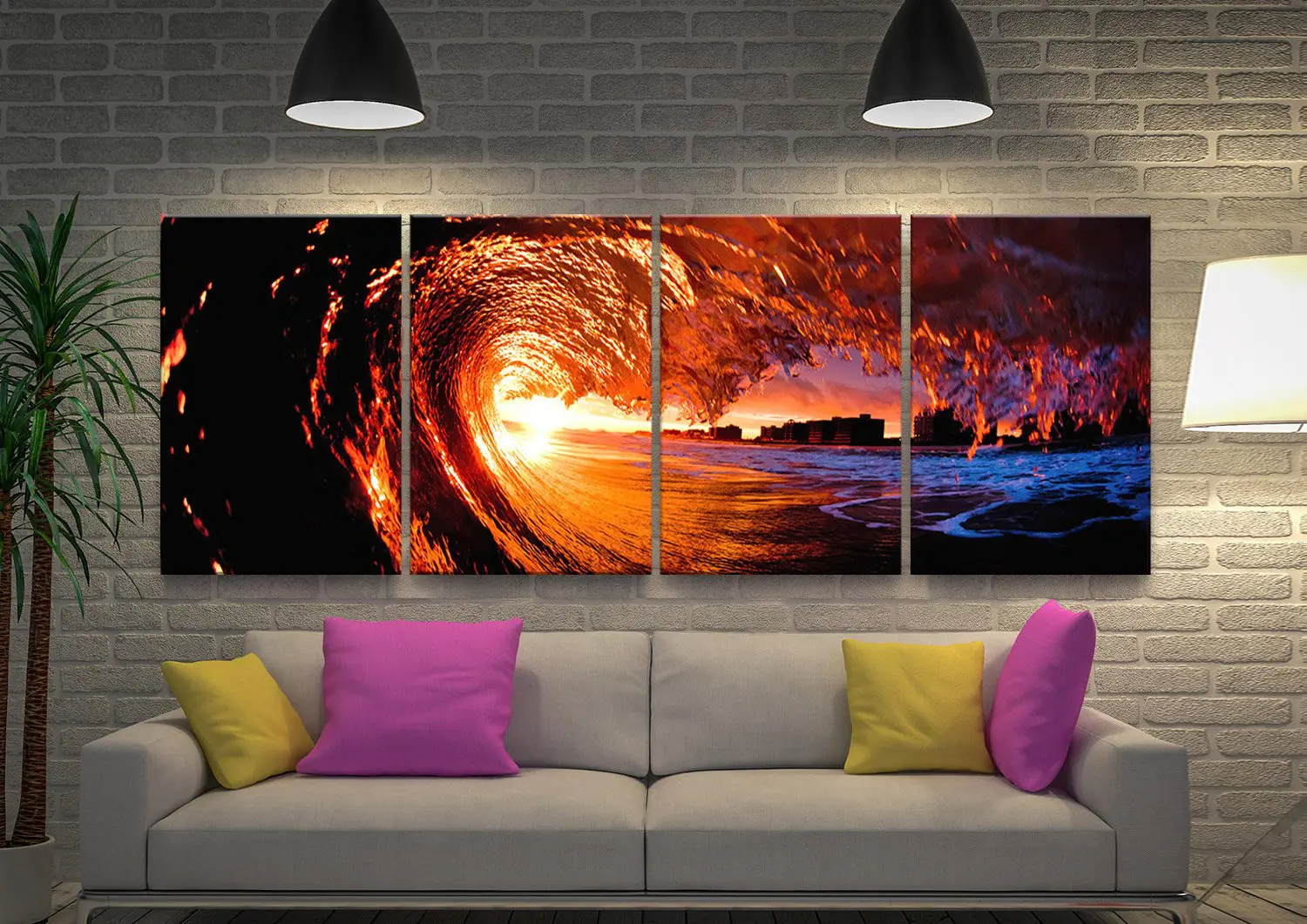Fire Water 4-Panel Canvas Wall Art | Unique Home Decor Queensland AU