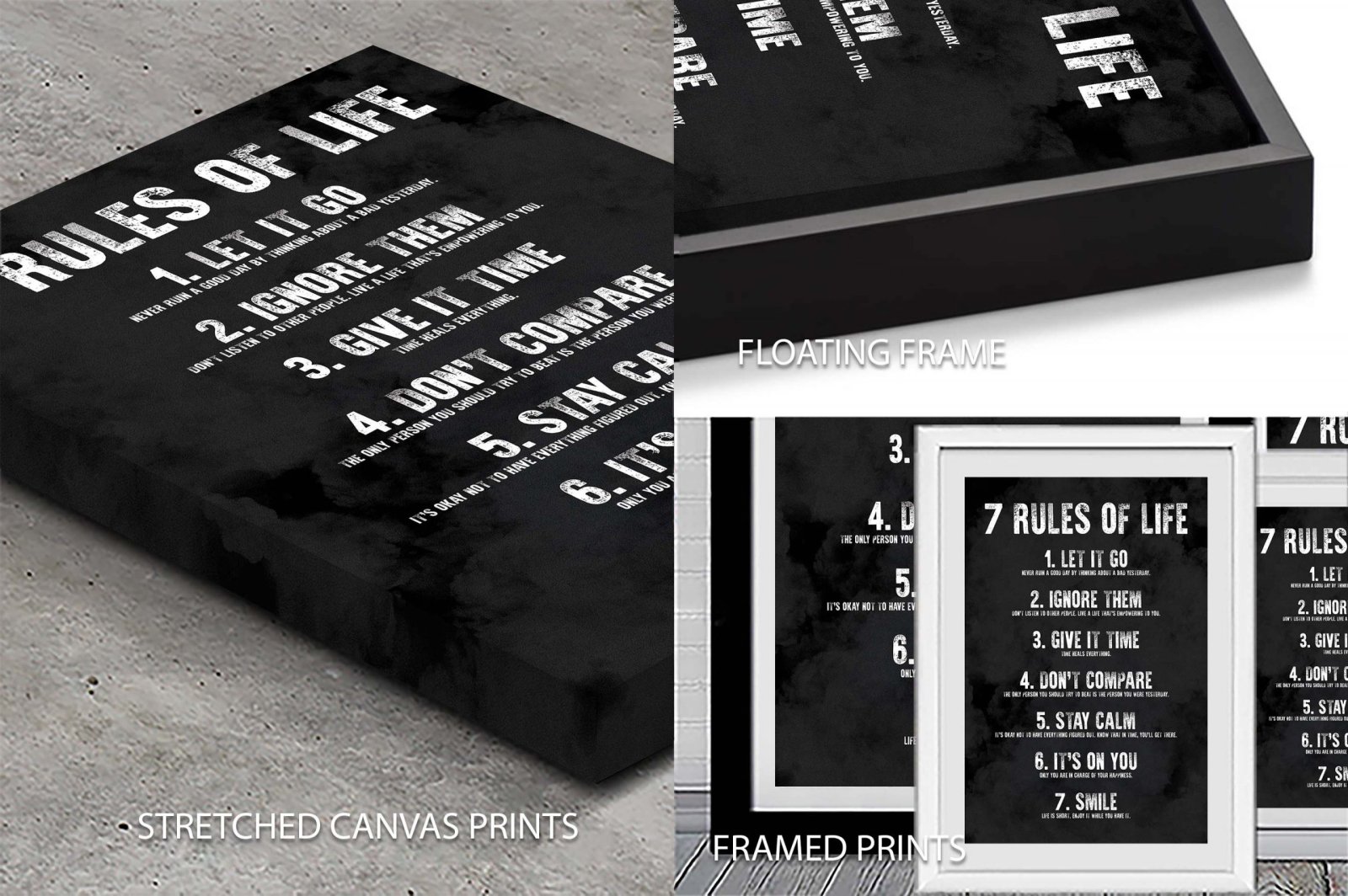 7 Rules of Life Typography Canvas | Office Wall Art Perth